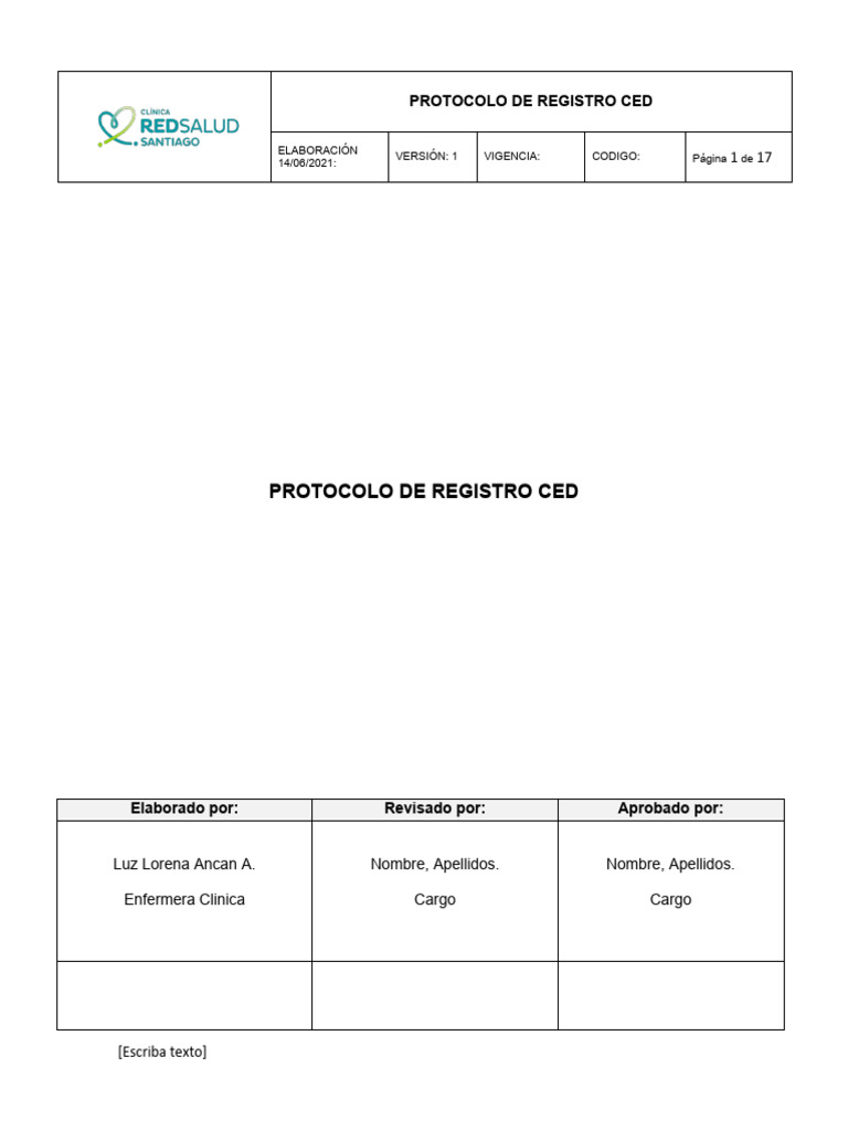 PROTOCOLO DE REGISTRO CED | PDF | Cirugía | Enfermería