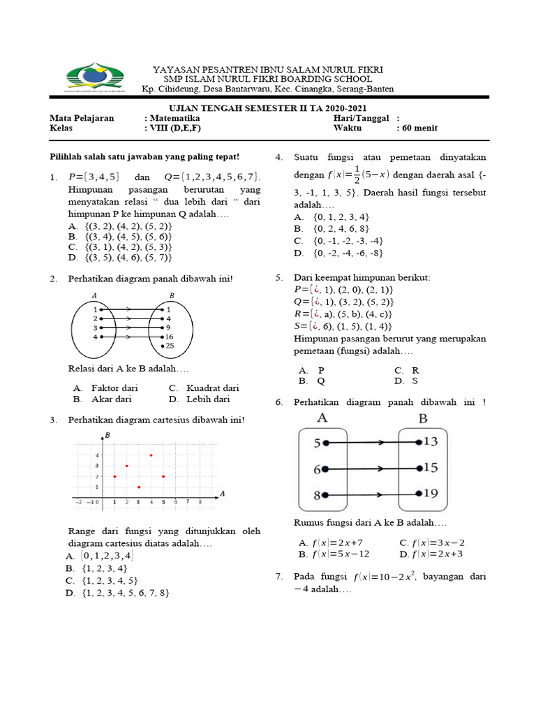 Soal PTS MTK Kelas 8 Sem 2 | PDF