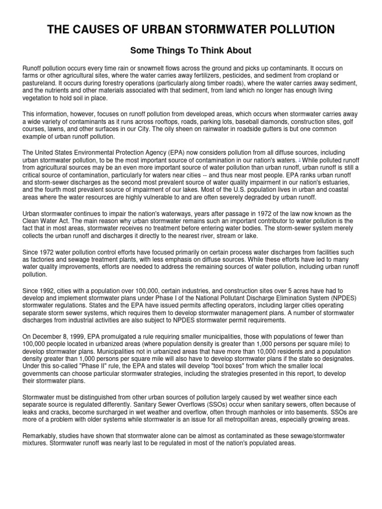 The Causes of Urban Storm Water Pollution (PDF) | PDF | Stormwater | Surface Runoff