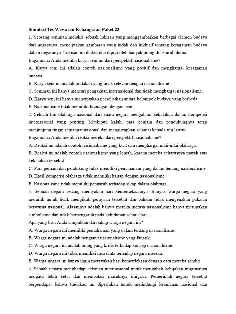Simulasi Tes Nasionalisme dan Etika Sosial | PDF