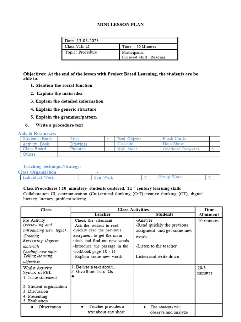 Leson Plan | PDF | Lesson Plan | Project Based Learning