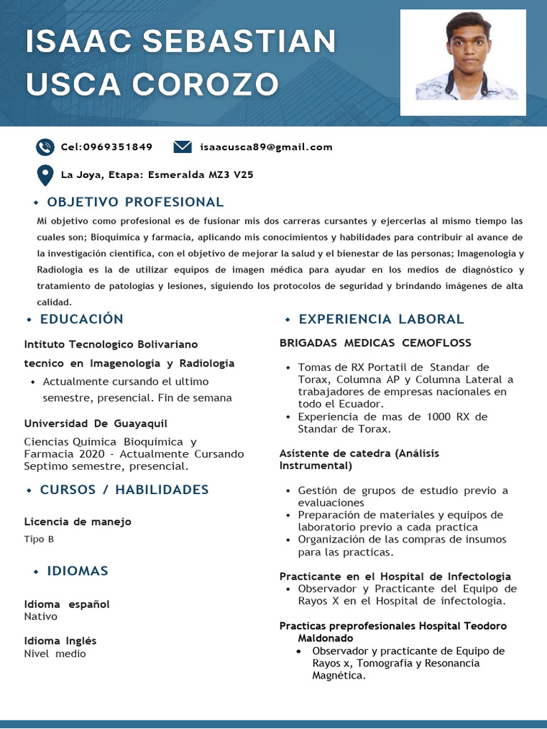 CV Isaac Usca Corozo | PDF | Radiología | Farmacia