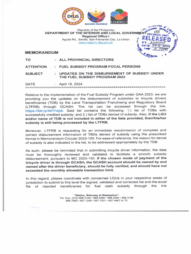 Updates On The Disbursement of Subsidy Under The Fuel Subsidy Program ...