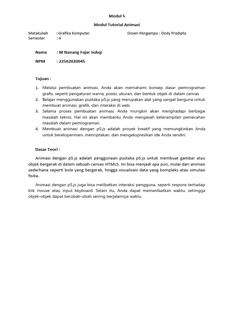 Tutorial Animasi p5.js | PDF | Metode & Bahan Ajar | Seni