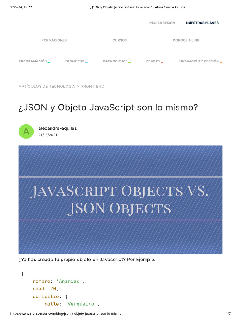 ¿json Y Objeto Javascript Son Lo Mismo Alura Cursos Online Descargar Gratis Pdf Jsonemk 6042