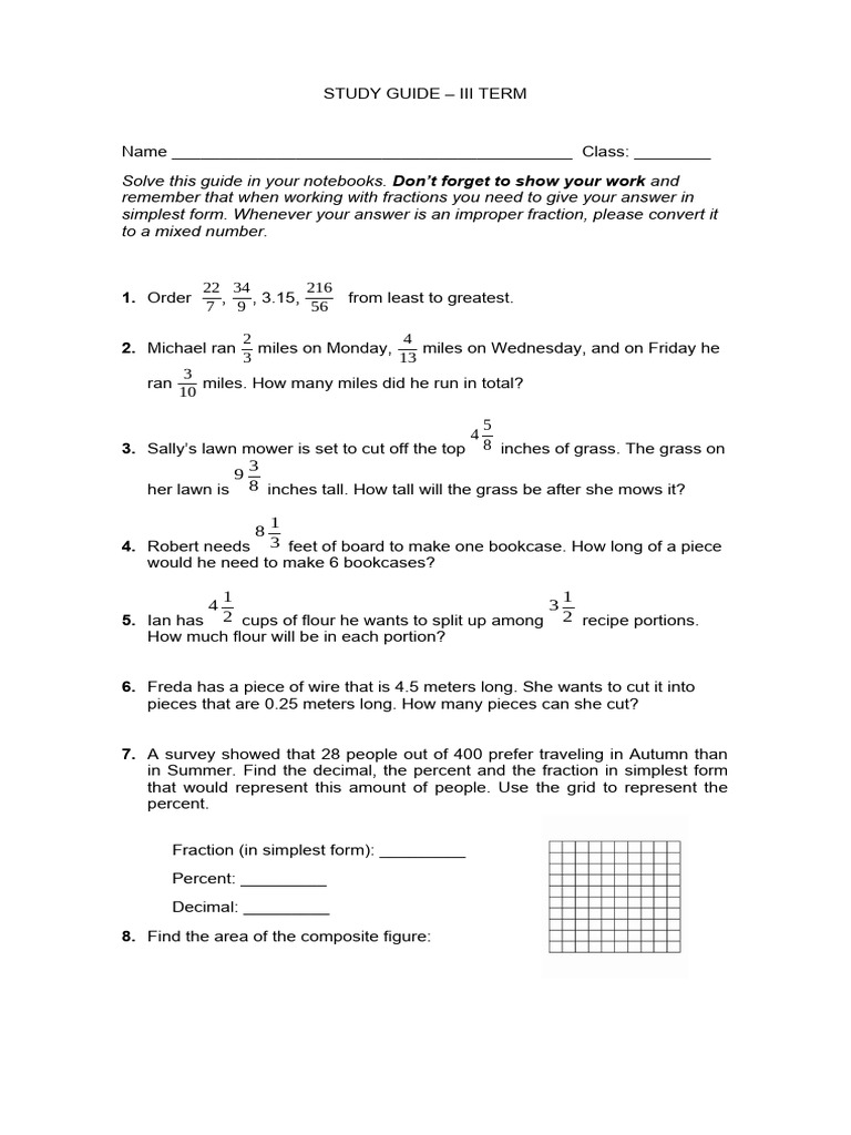 Study Guide - III Term | PDF | Elementary Mathematics | Arithmetic