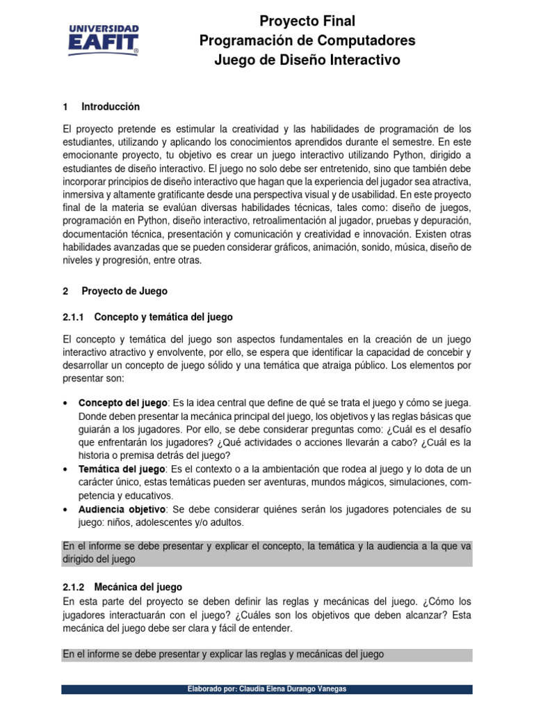 Proyecto Final de La Materia - Juego Diseño Interactivo | PDF | Diseño | Python (lenguaje de ...