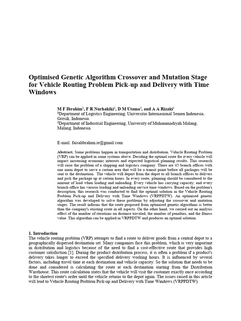 Optimized Genetic Algorithm for VRP | PDF | Genetic Algorithm | Algorithms