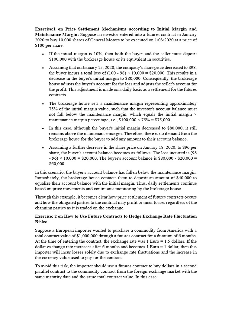Exercise Series N 2 About Future Contracts With Solutions | PDF ...