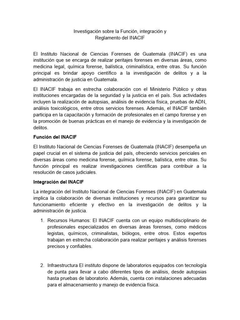 Investigación Sobre El INACIF | PDF | Ciencia forense | Jurisprudencia ...