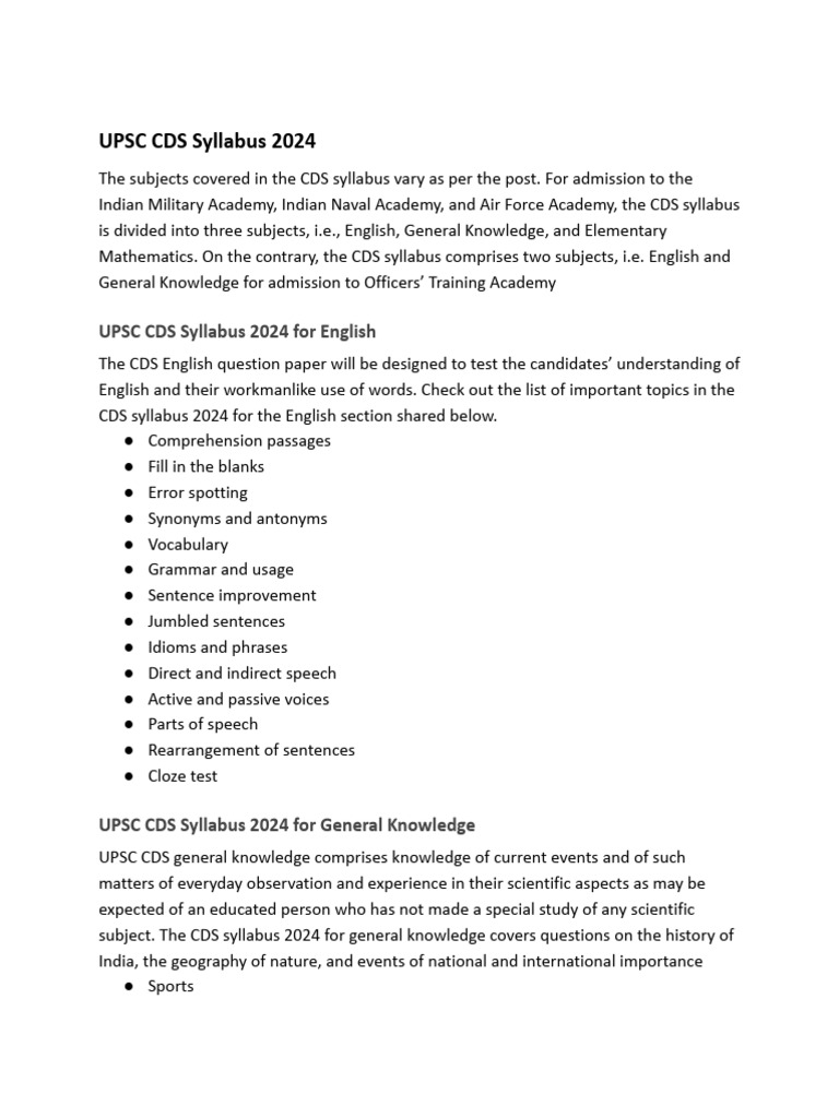 upsc-cds-syllabus-2024 | PDF | Factorization | Equations