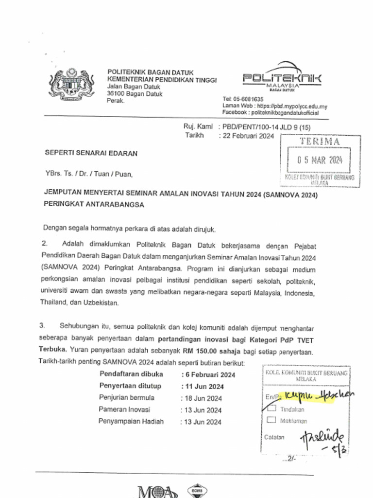 Hebahan Menyertai Seminar Amalan Inovasi Tahun 2024 (SAMNOVA) Peringkat ...
