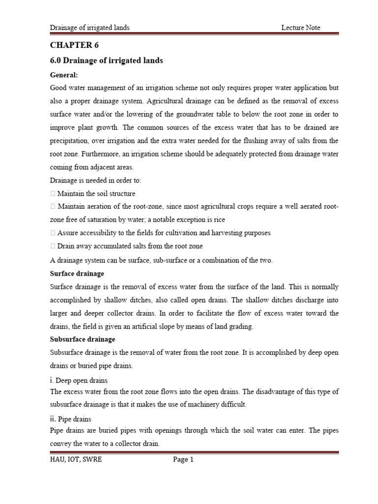 Chapter 6-Drainage of Irrigated Lands | Download Free PDF | Drainage ...