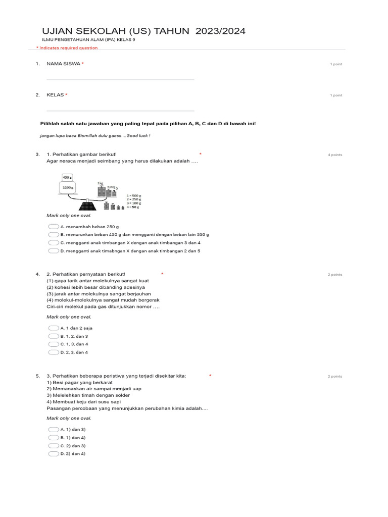 US IPA Kelas 9 - Google Forms | PDF
