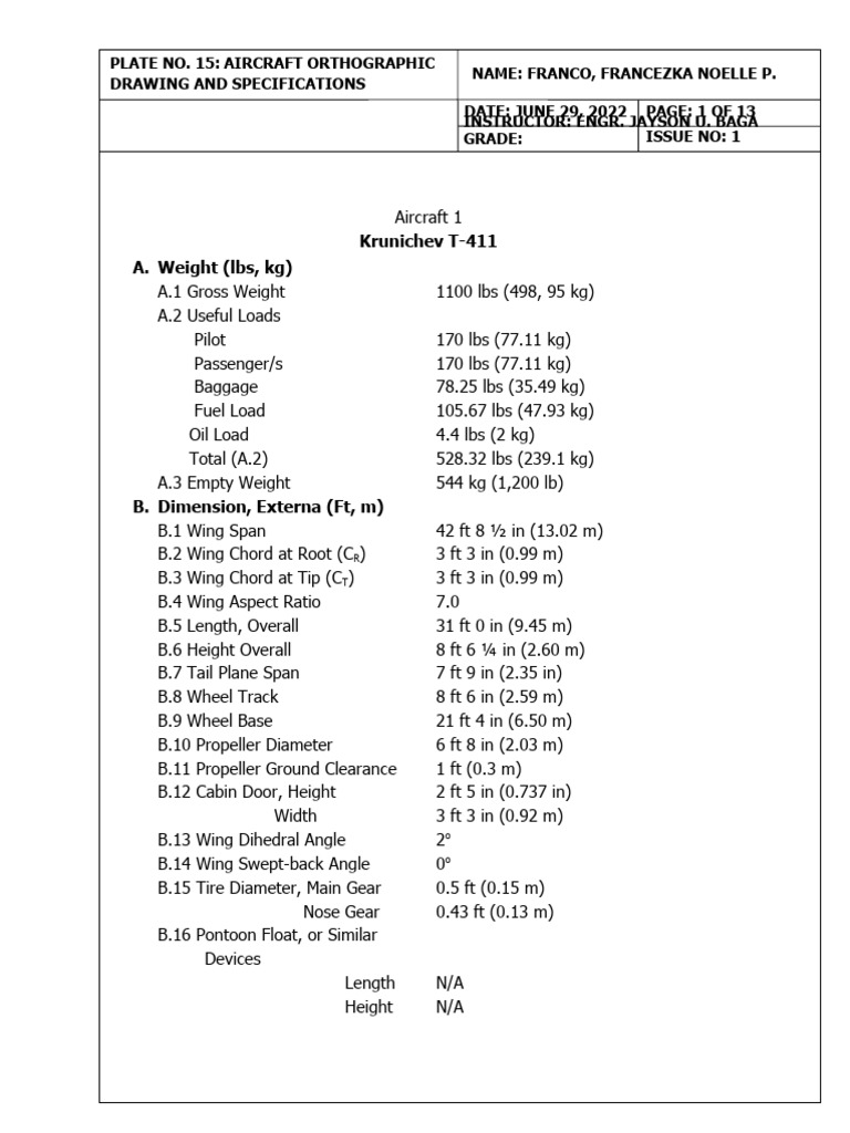 Specs | PDF | Horsepower | Landing Gear