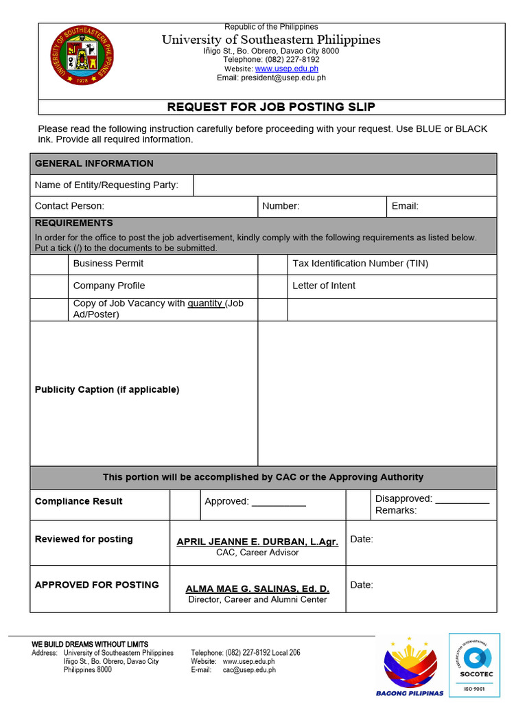 Request For Job Posting Slip | PDF