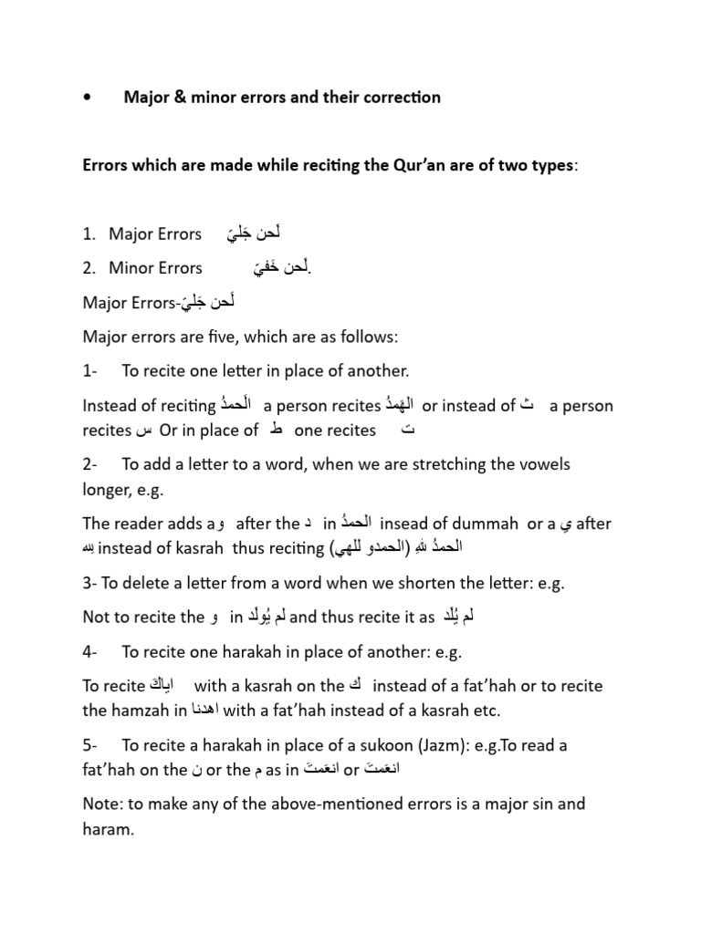 Major & Minor Errors and Their Correction | PDF | Cognition | Linguistics