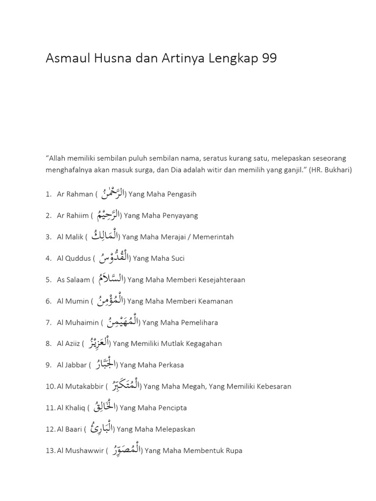 Asmaul Khusna Bahasa - Indonesia | PDF