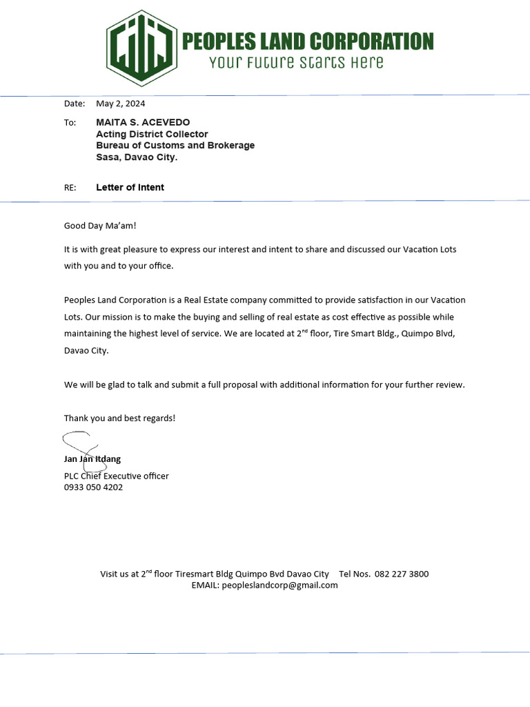 Letter of Intent | PDF