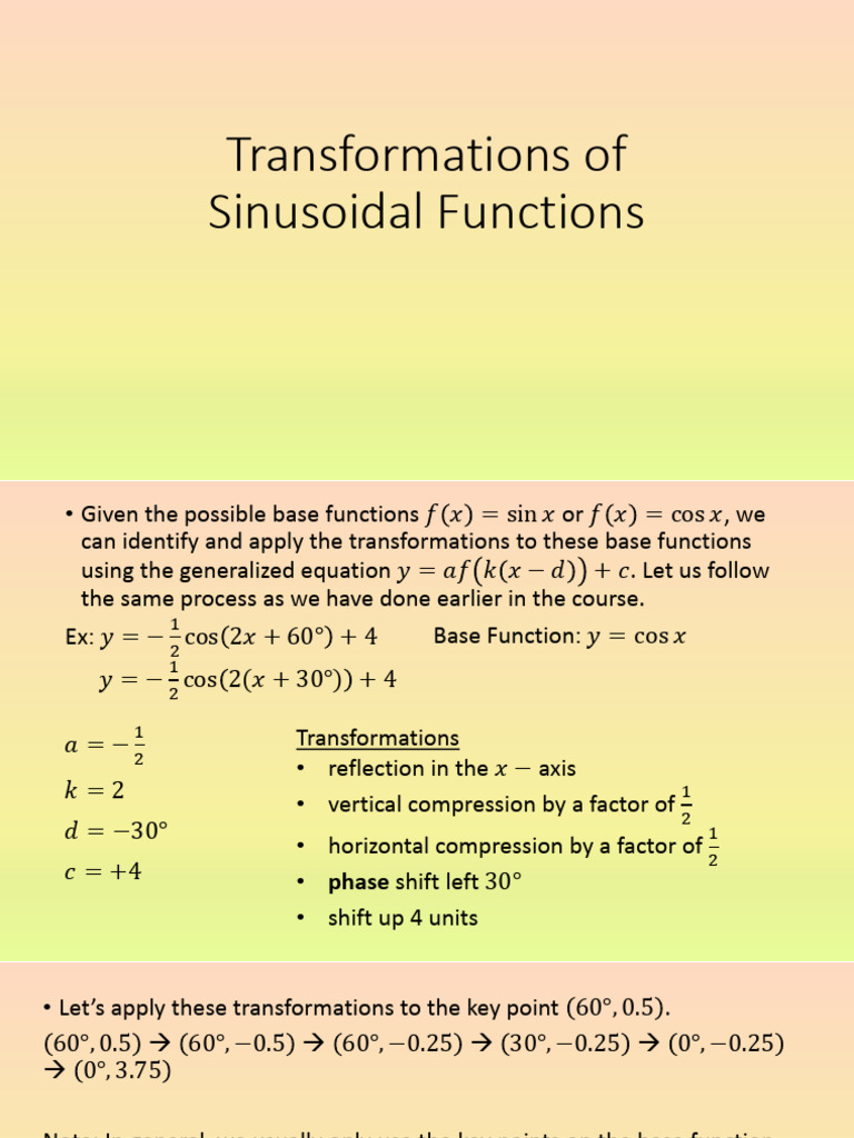Transformations of Sinusoidal Functions | PDF | Phase (Waves) | Mathematical Objects