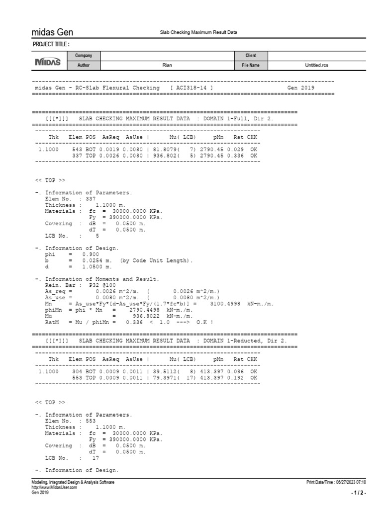 Attachment 2 Detail Calculation Top Dir 2 Reinforcement | PDF