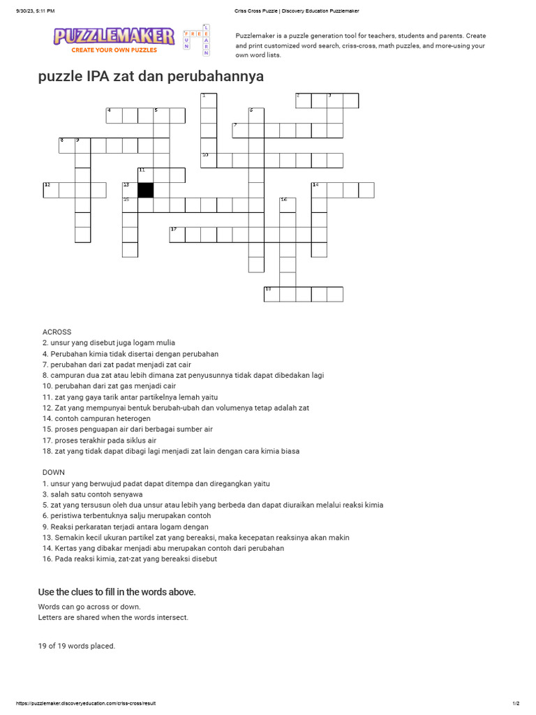 Criss Cross Puzzle IPA ZAT DAN PERUBAHANNYA | PDF