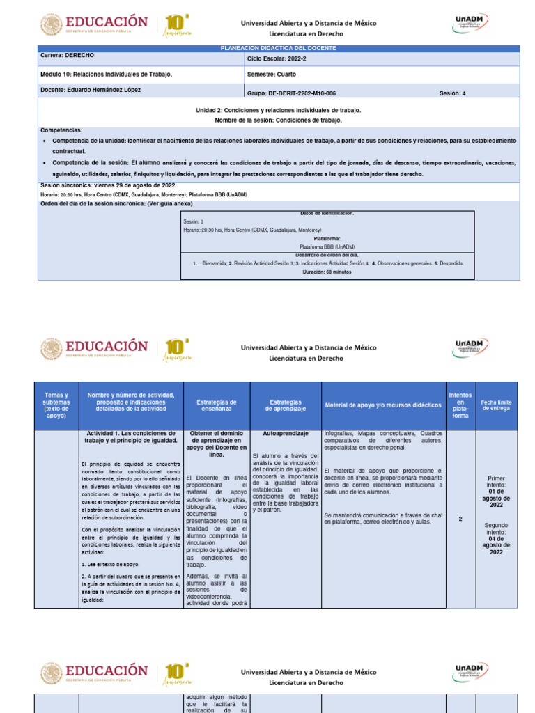 Planeacion Didactica - Sesión - 4 - DE - DERIT - 2200 - M10 - 006 | PDF ...