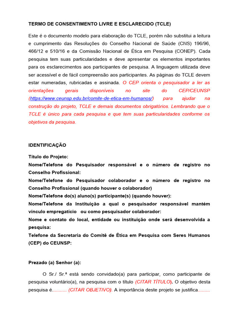TCLE-termo de Consentimento Livre e Esclarecido | PDF | Tempo | Science