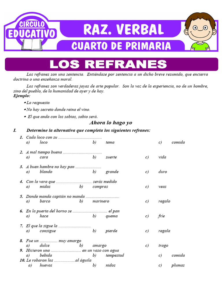 Refranes para Cuarto de Primaria | PDF