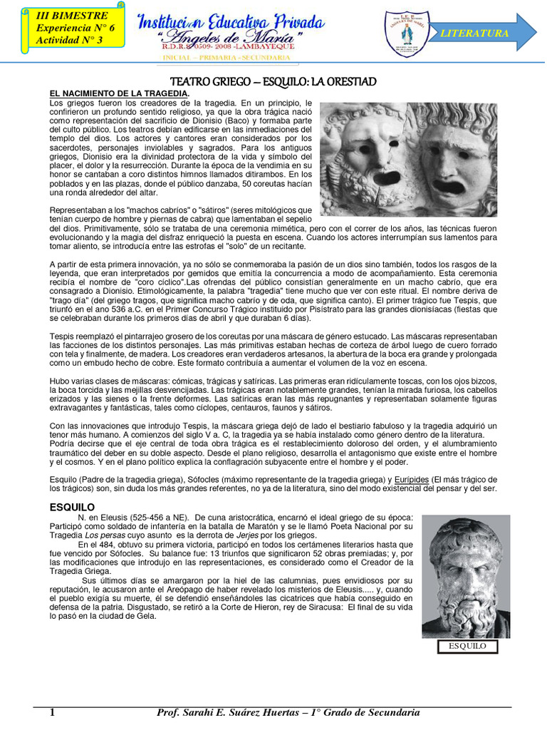 Análisis de La Orestíada de Esquilo | PDF | Tragedia griega | Esquilo
