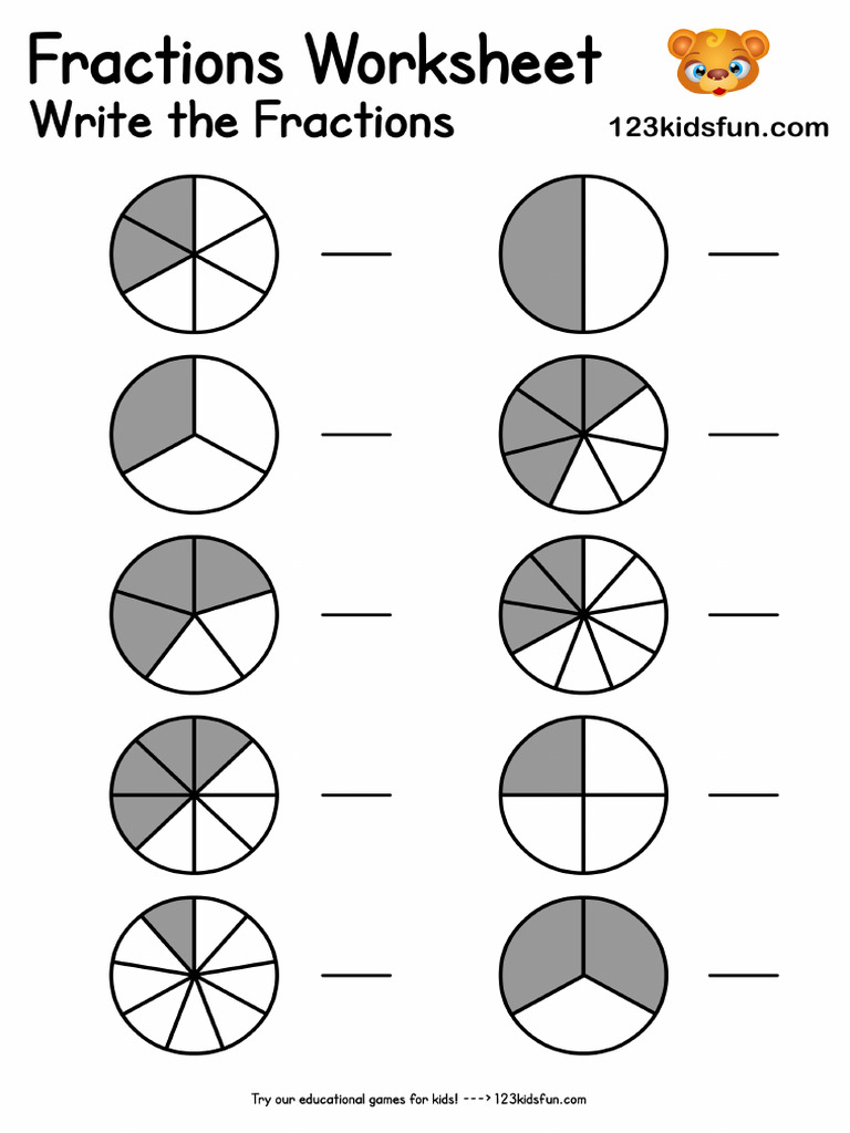 Fraction Circles Math Worksheets For Kids 02 | PDF