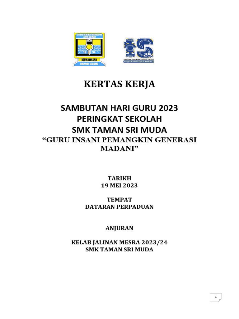 Kertas Kerja Sambutan Hari Guru SMKTSM | PDF