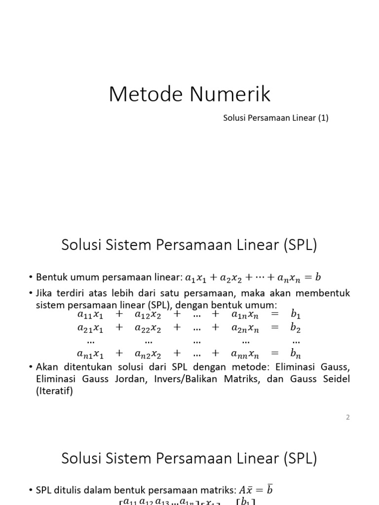 Solusi Sistem Persamaan Linear | PDF | Metode & Bahan Ajar