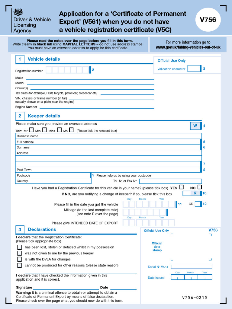 Application For A Certificate of Permanent Export' (V561) When You Do ...