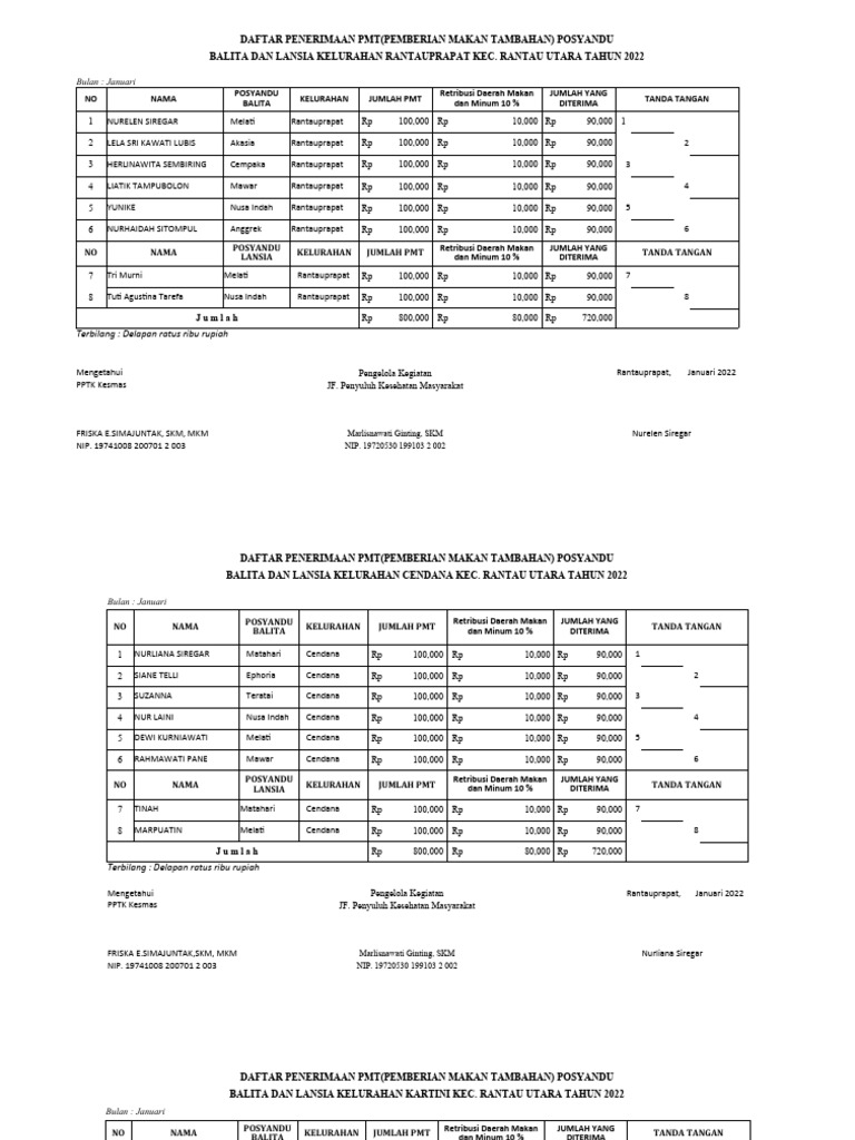 Daftar Penerimaan PMT Posyandu Rantau Utara 2022 | PDF