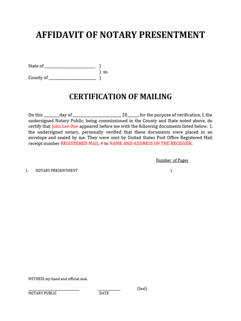 Notary Affidavit of Presentment | PDF