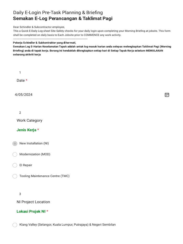 Daily E-Login Pre-Task Planning & Briefing Semakan E-Log Perancangan ...
