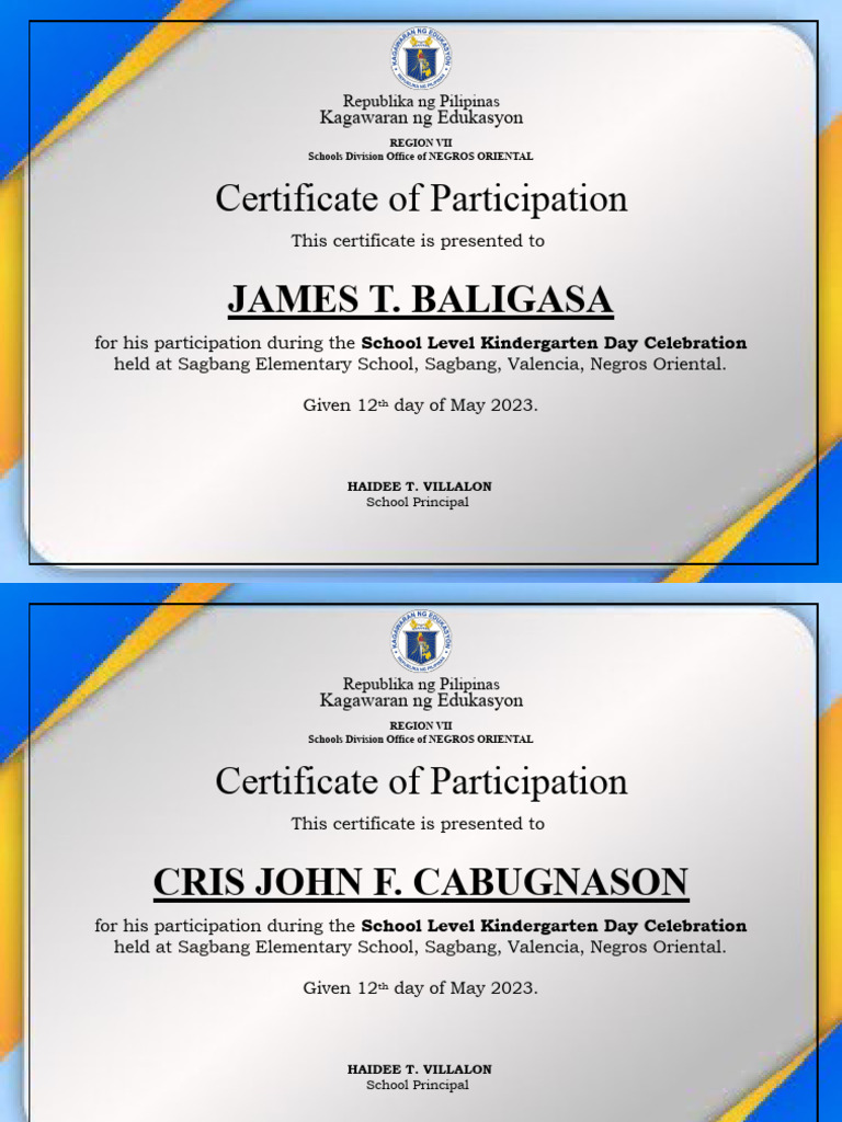 Kindergarten Day Participation Certificates | PDF