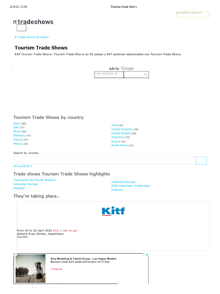 Upcoming Tourism Trade Shows 2022 | PDF | Tourism | Service Industries