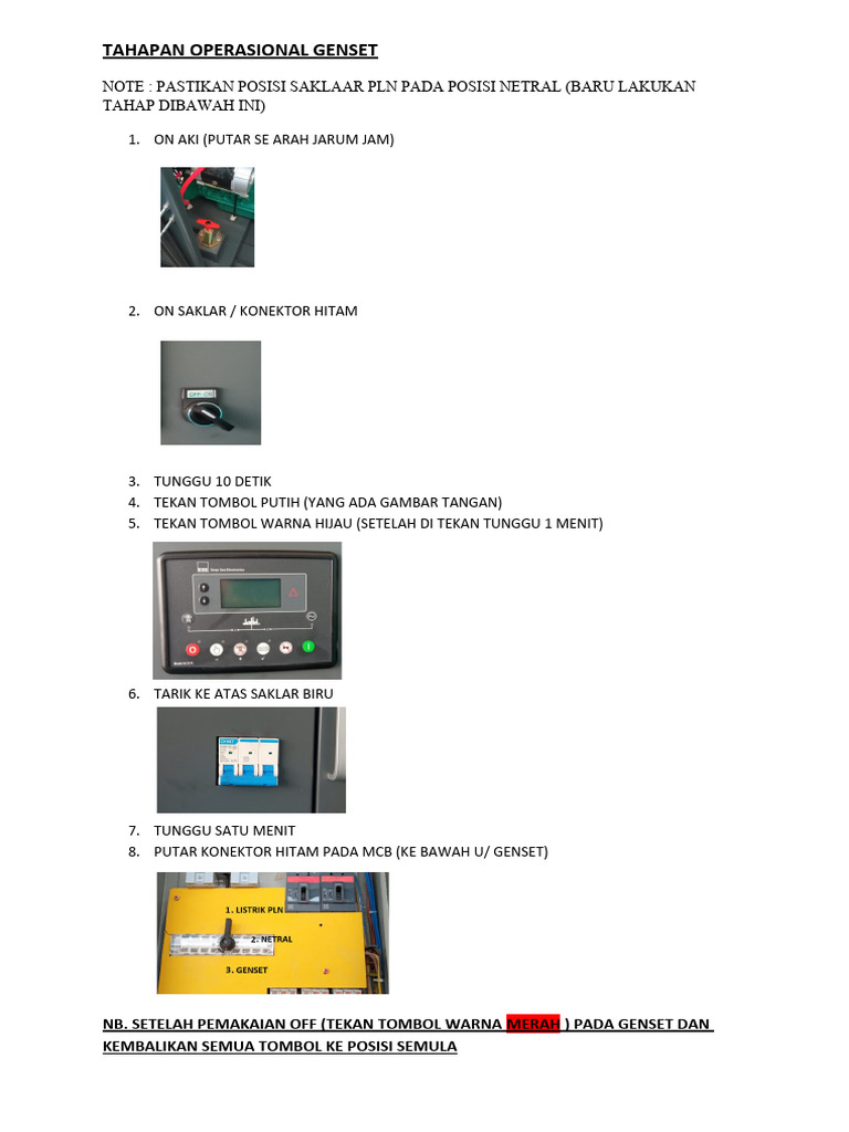 Tahapan Operasional Genset | PDF