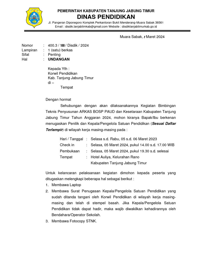 Surat Undangan Bintek Arkas | PDF