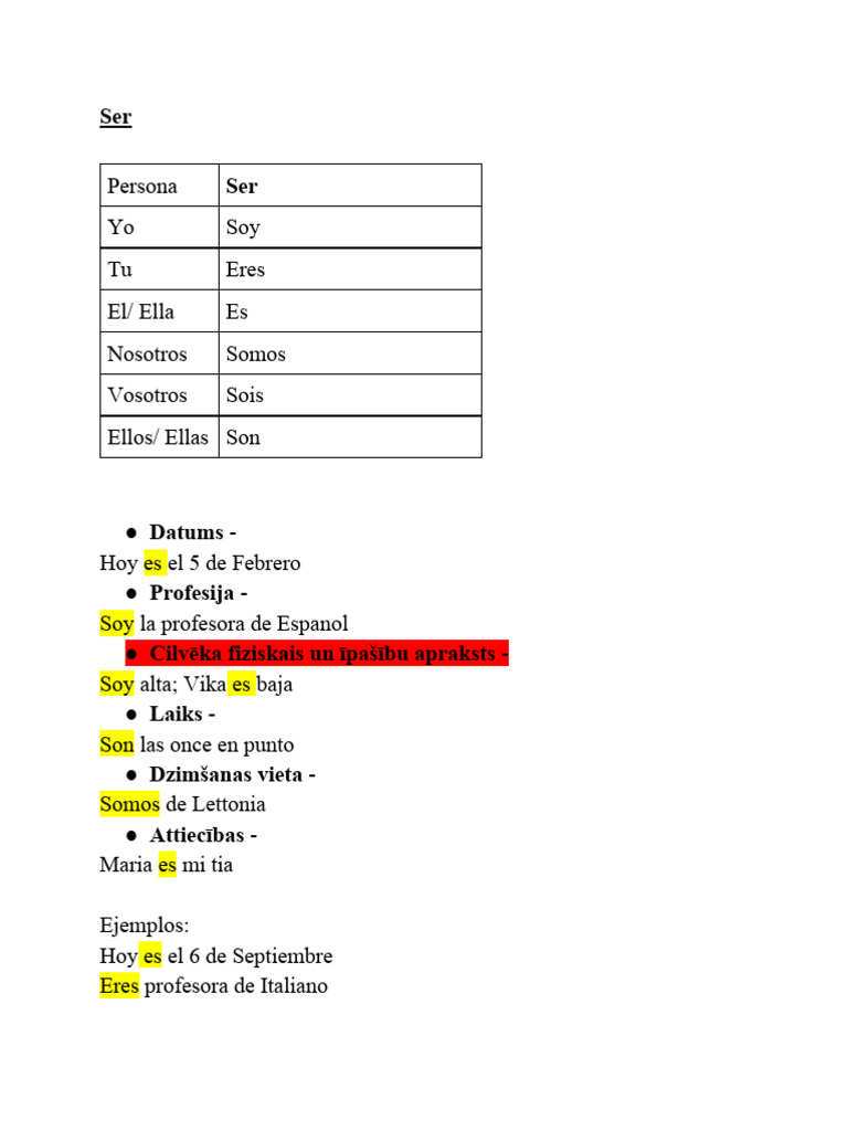 Conjugación del Verbo "Ser" en Español | PDF | Artes del Lenguaje y ...