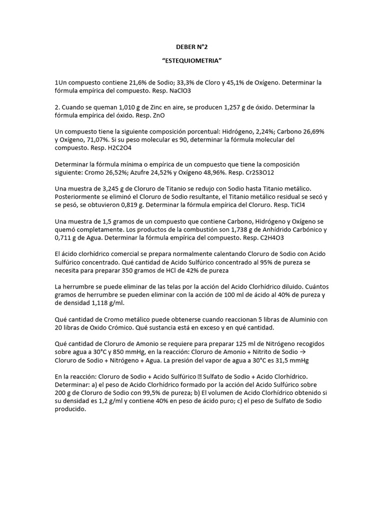 Deber N°2 | PDF | Ácido | Ácido clorhídrico