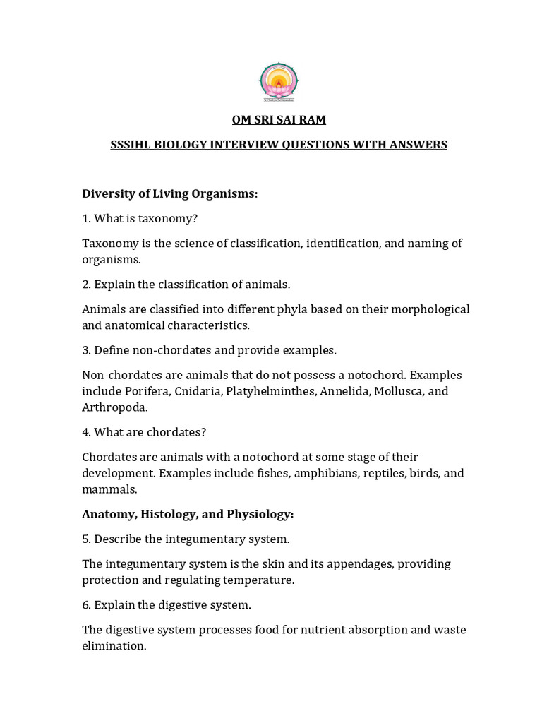 Sssihl Biology Interview Questions | PDF | Gene | Evolution
