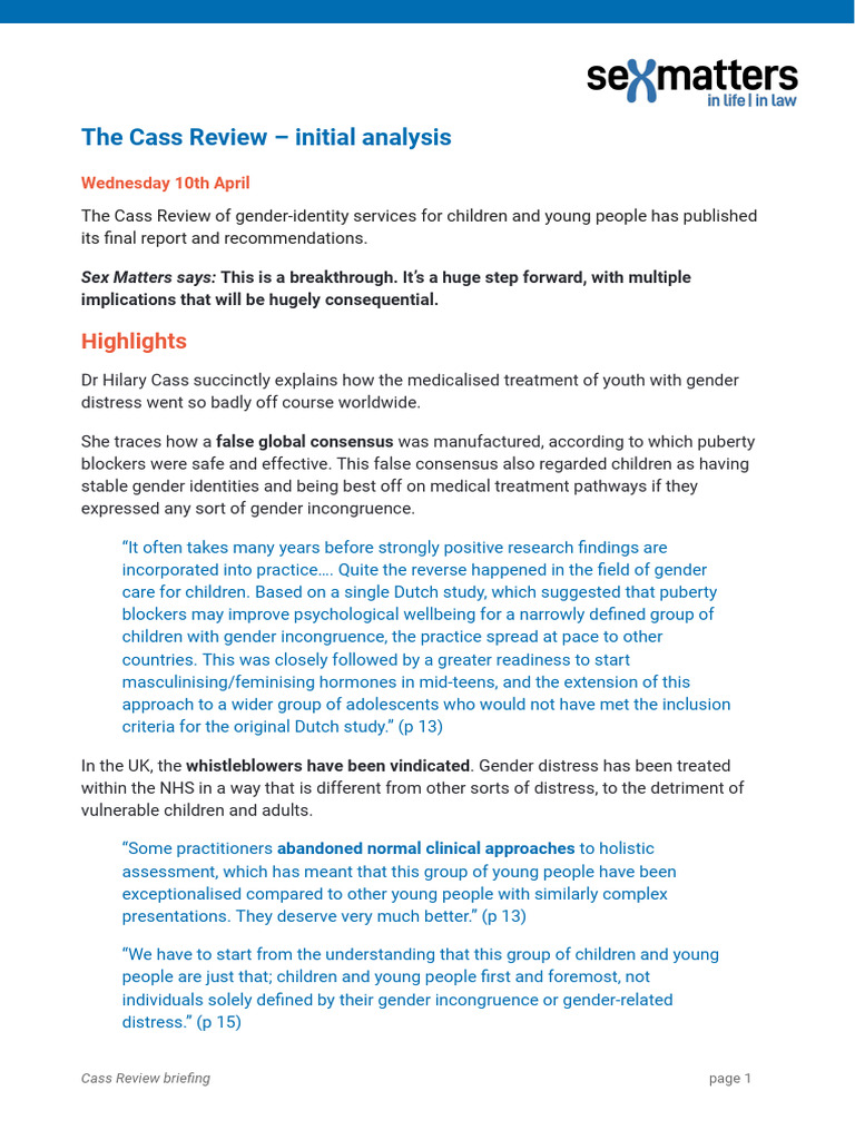 Cass Review Briefing | PDF | Gender | Gender Studies