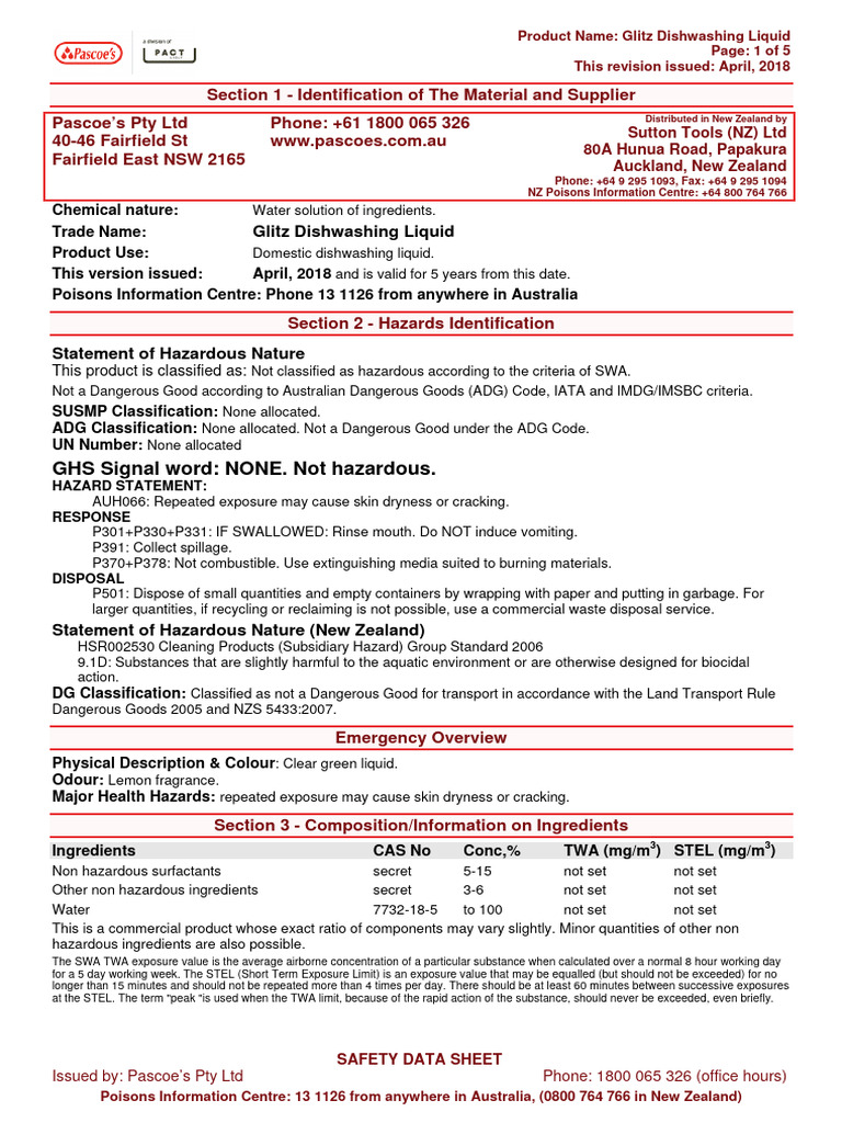 Glitz Dishwashing Liquid | Download Free PDF | Fires | Dangerous Goods