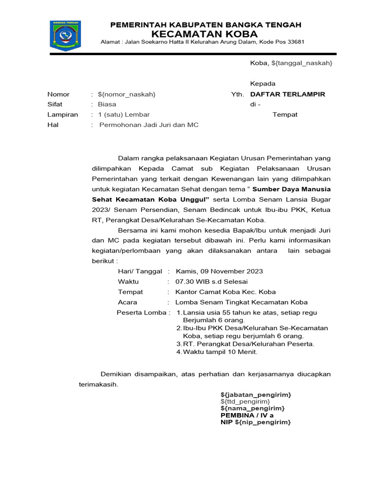 Permohonan Tim Juri Senam | PDF
