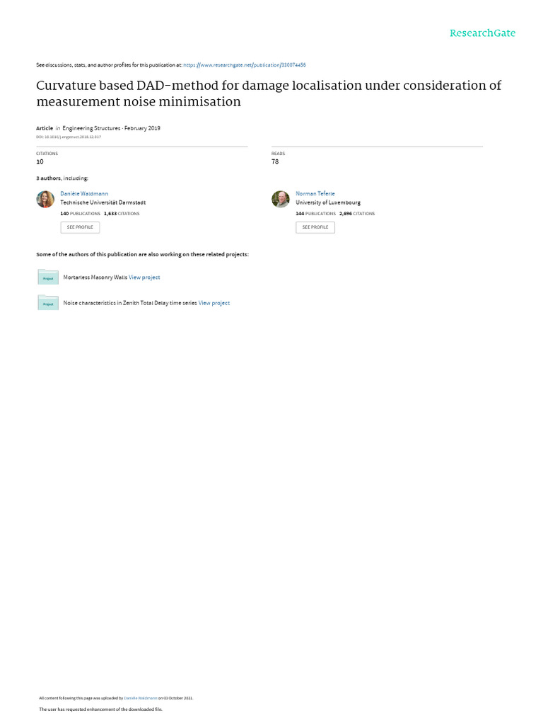 Curvature Based DAD-method for Damage Localisation Under ...
