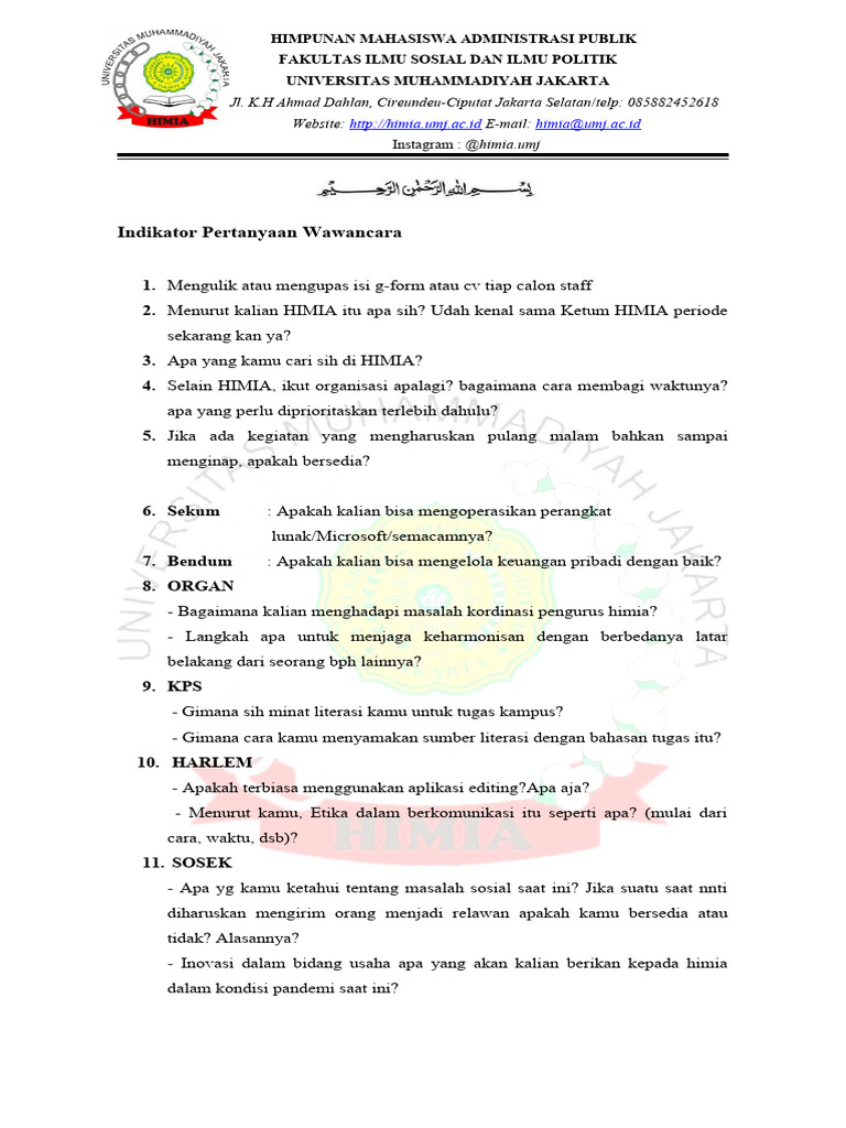 Wawancara Calon Staf HIMIA | PDF