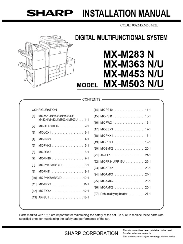 Sharp MX-M503N Installation Manual | PDF | Fax | Printer (Computing)
